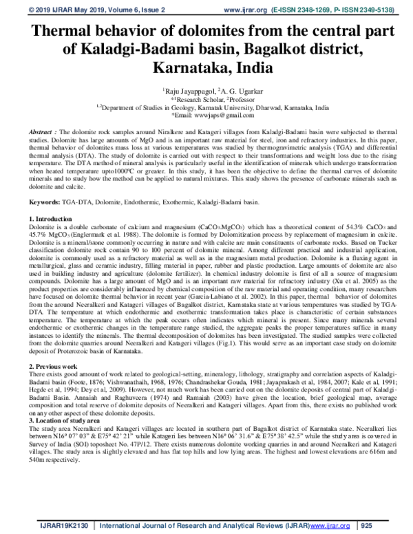 (PDF) Thermal behavior of dolomites from the central part of Kaladgi ...
