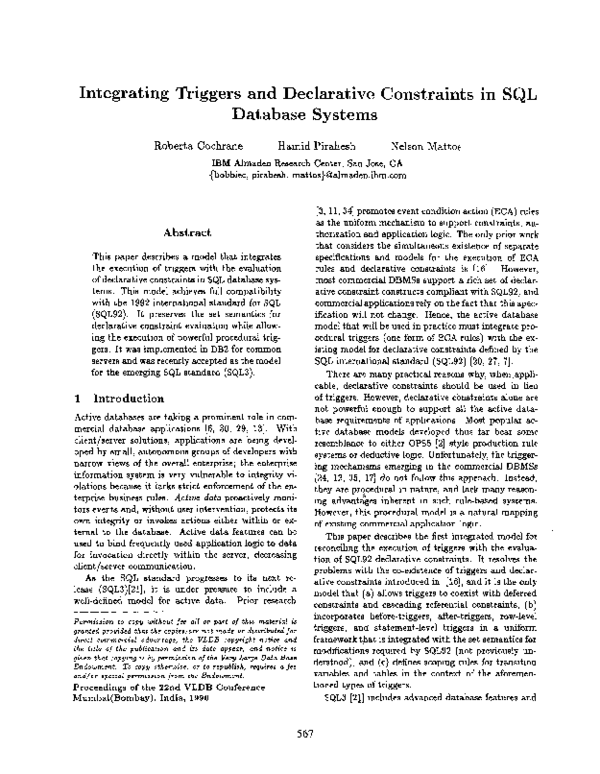 (PDF) Integrating Triggers and Declarative Constraints in SQL Database Sytems