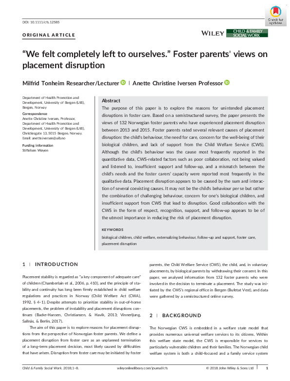 (PDF) “We felt completely left to ourselves.” Foster parents' views on ...