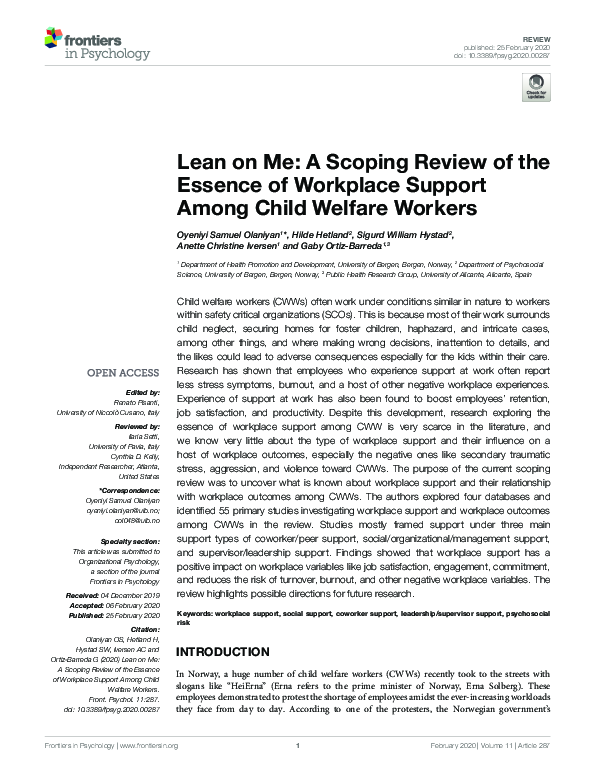 (PDF) Lean on Me: A Scoping Review of the Essence of Workplace Support ...