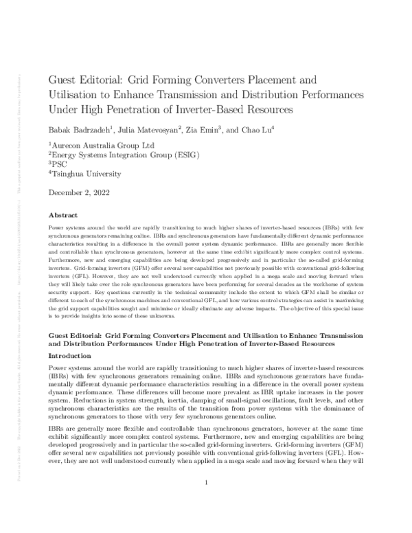 Pdf Guest Editorial Grid Forming Converters Placement And Utilisation To Enhance Transmission