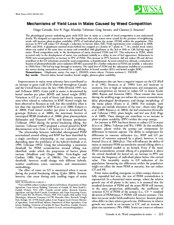 (PDF) Mechanisms of Yield Loss in Maize Caused by Weed Competition