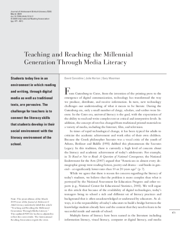 (PDF) Teaching and Reaching the Millennial Generation Through Media ...
