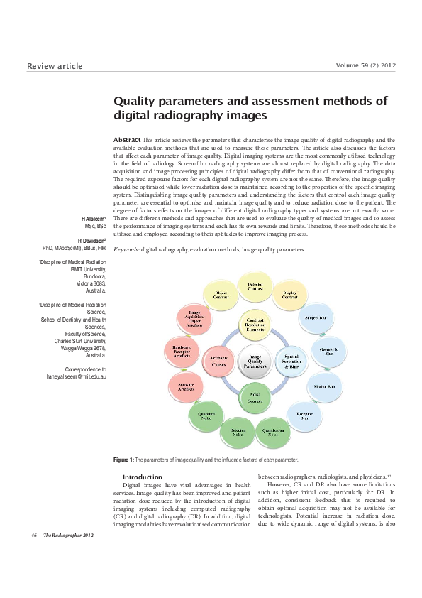 (PDF) Quality parameters and assessment methods of digital radiography ...