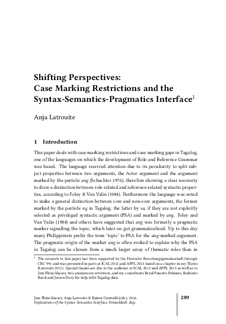 (PDF) Explorations of the Syntax-Semantics Interface