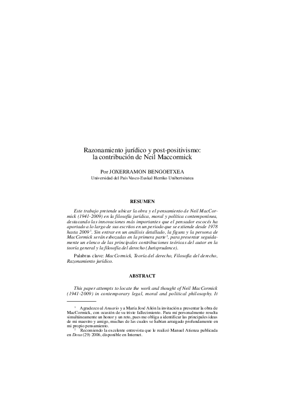 (PDF) Razonamiento jurídico y post-positivismo: la contribución de Neil ...