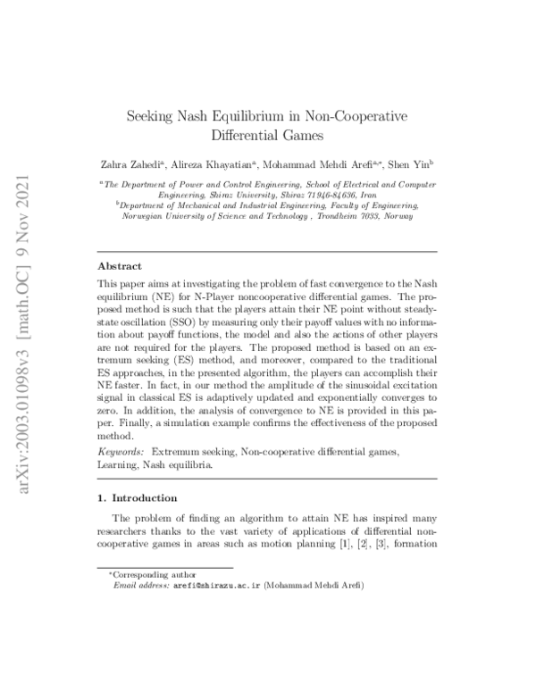 (PDF) Seeking Nash Equilibrium in Non-Cooperative Differential Games