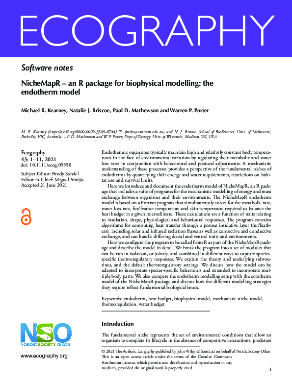 (PDF) NicheMapR – an R package for biophysical modelling: the endotherm ...