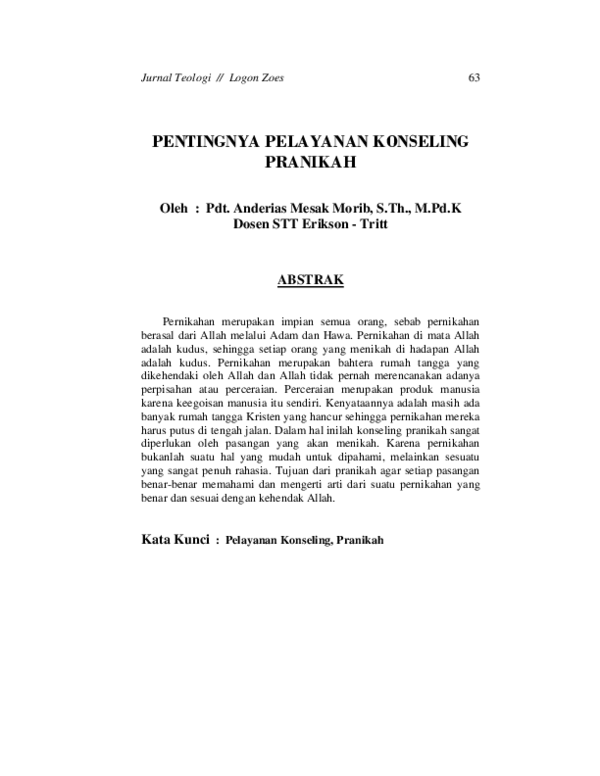 (PDF) Pentingnya Pelayanan Konseling Pranikah