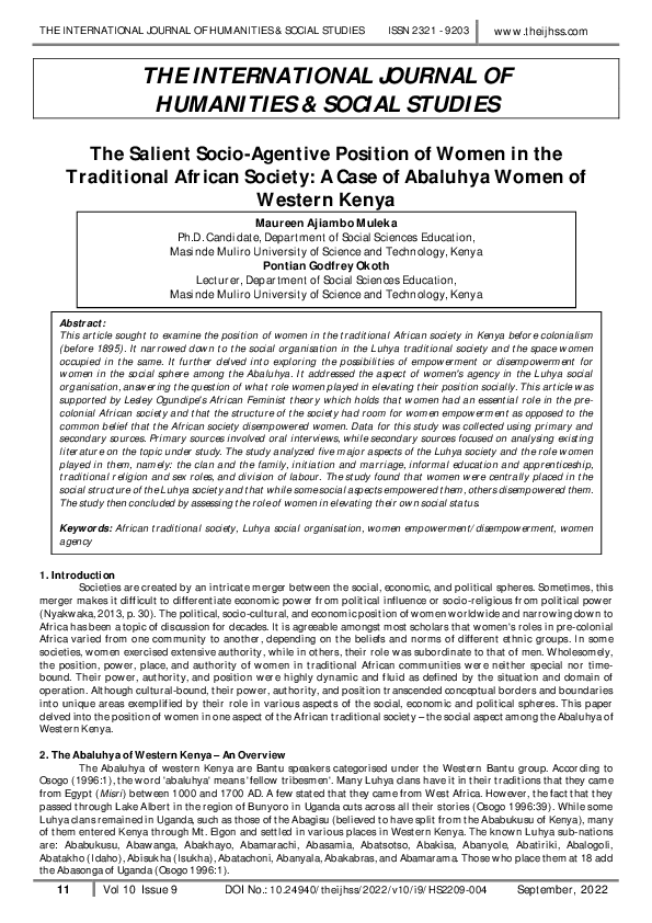 (PDF) The Salient Socio-Agentive Position of Women in the Traditional ...