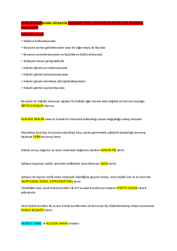 (PDF) KEMAL GÖZLER'İN HUKUKUN TEMEL KAVRAMLARI KİTABINA NOTLAR
