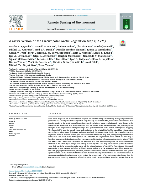 (PDF) A raster version of the Circumpolar Arctic Vegetation Map (CAVM)