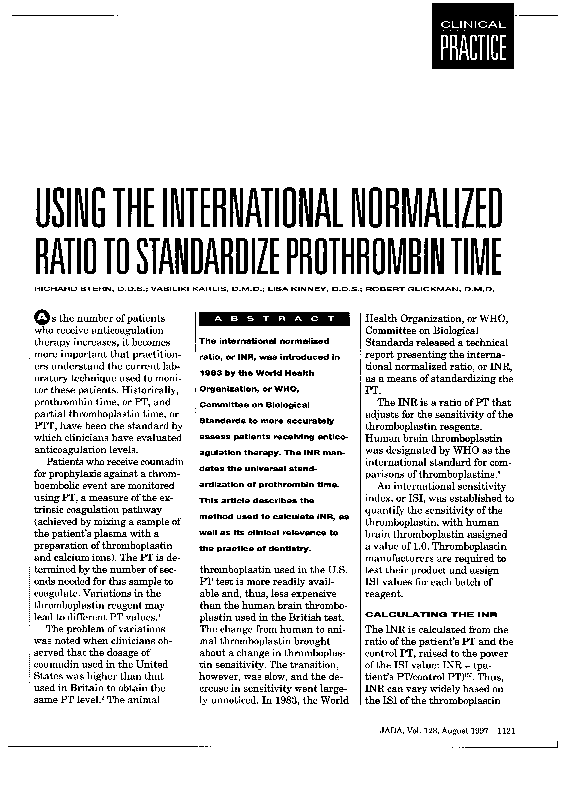 (PDF) Using the International Normalized Ratio to Standardize ...