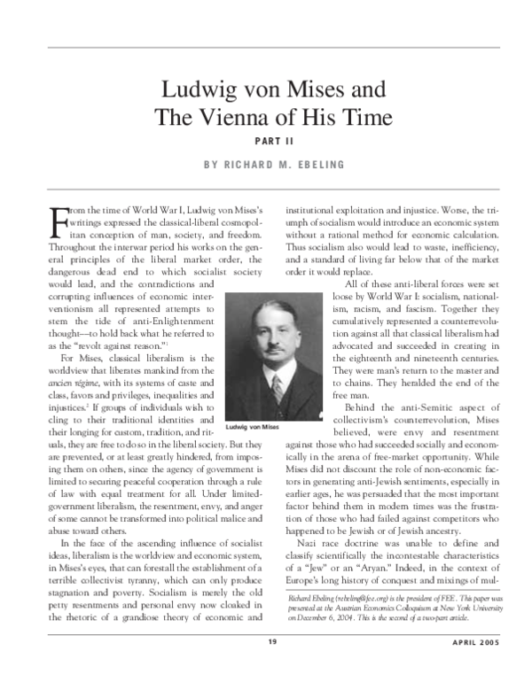 (PDF) Ludwig von Mises and The Vienna of His Time | Richard Ebeling ...