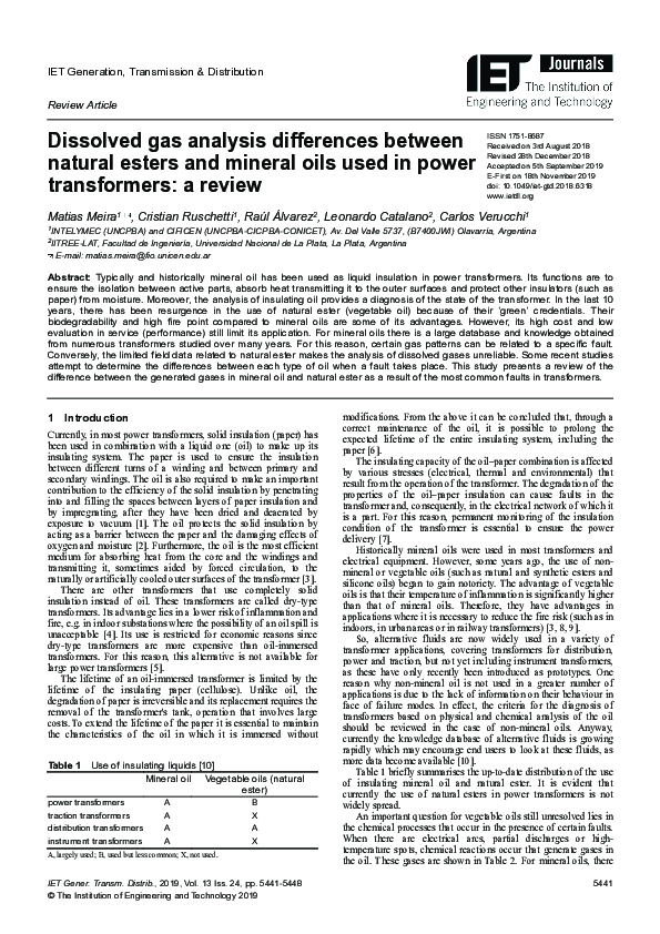 (PDF) Dissolved gas analysis differences between natural esters and ...