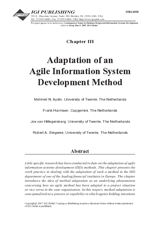 (PDF) Adaptation of an Agile Information System Development Method