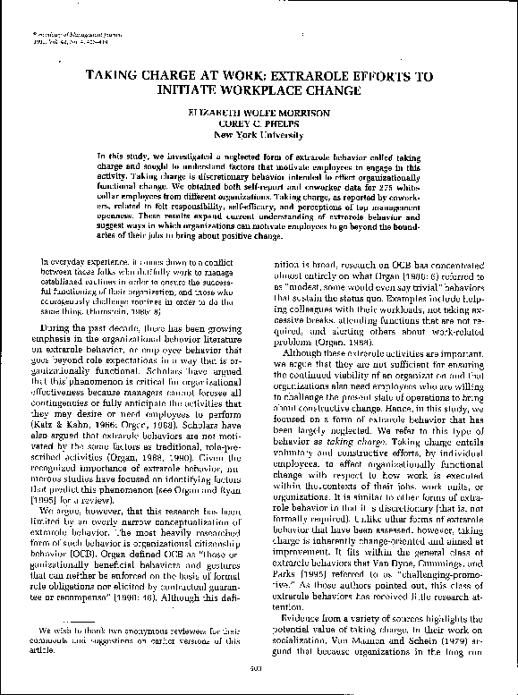 (PDF) Taking Charge at Work: Extrarole Efforts to Initiate Workplace Change