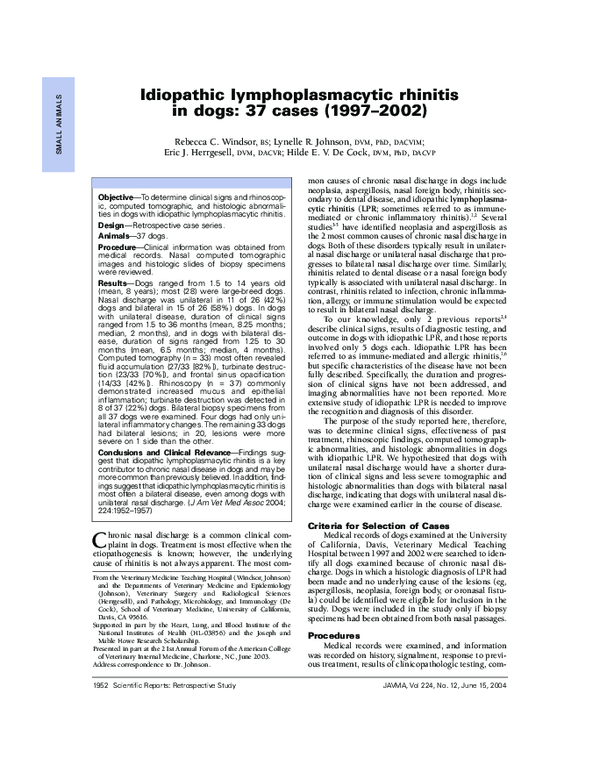 (PDF) Idiopathic lymphoplasmacytic rhinitis in dogs: 37 cases (1997–2002)