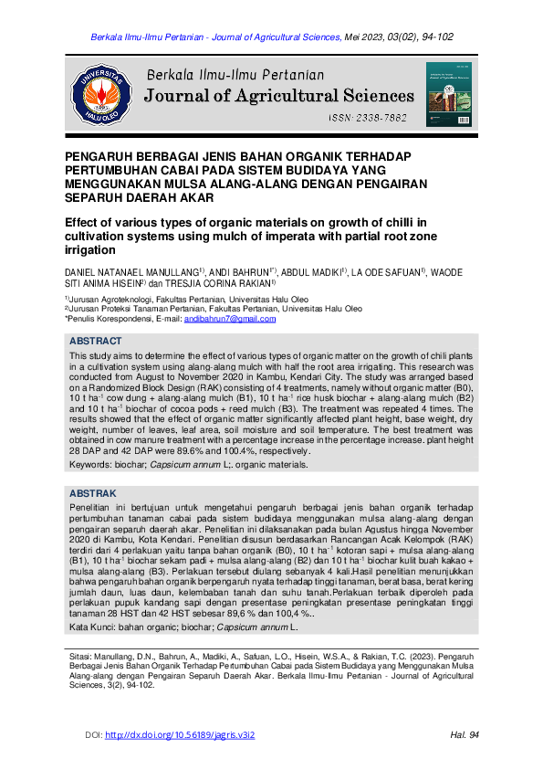 (PDF) Pengaruh Berbagai Jenis Bahan Organik Terhadap Pertumbuhan Cabai Pada Sistem Budidaya Yang ...