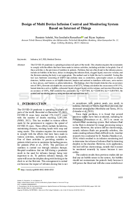 (PDF) Design of Multi Device Infusion Control and Monitoring System Based on Internet of Things