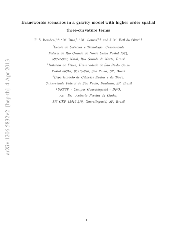 (PDF) Braneworlds scenarios in a gravity model with higher order ...