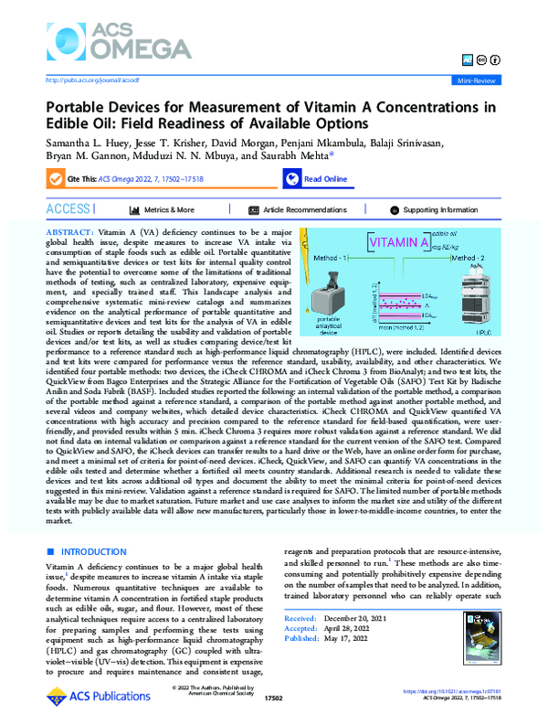 (PDF) Portable Devices for Measurement of Vitamin A Concentrations in ...