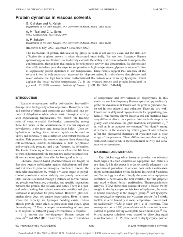 (PDF) Protein dynamics in viscous solvents