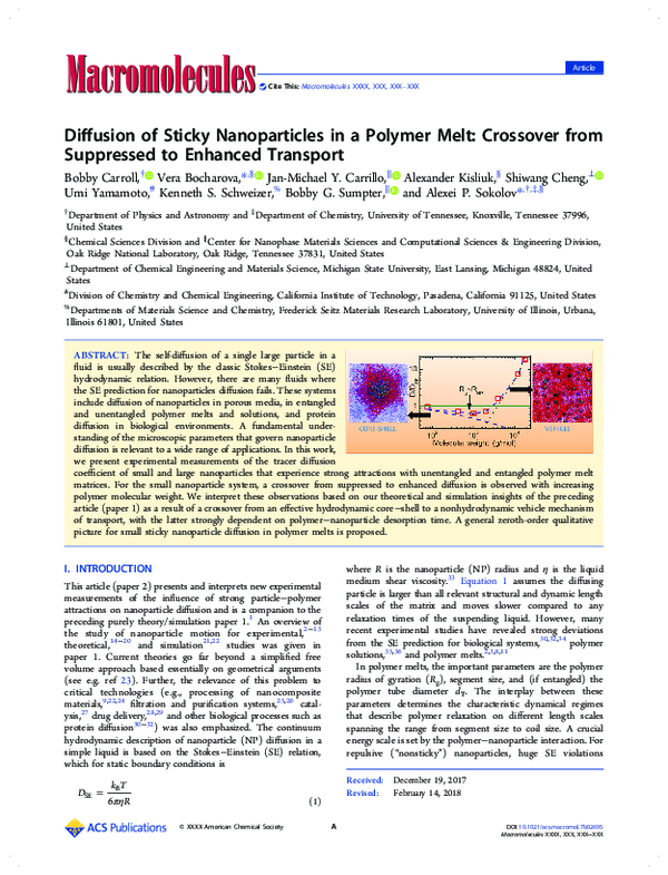 (PDF) Diffusion of Sticky Nanoparticles in a Polymer Melt: Crossover from Suppressed to Enhanced ...