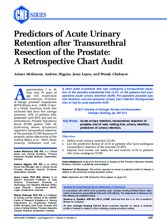 (PDF) Predictors of Acute Urinary Retention after Transurethral ...