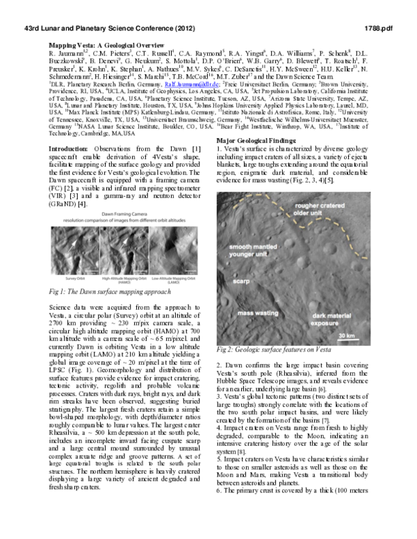 (PDF) Mapping Vesta: A Geological Overview