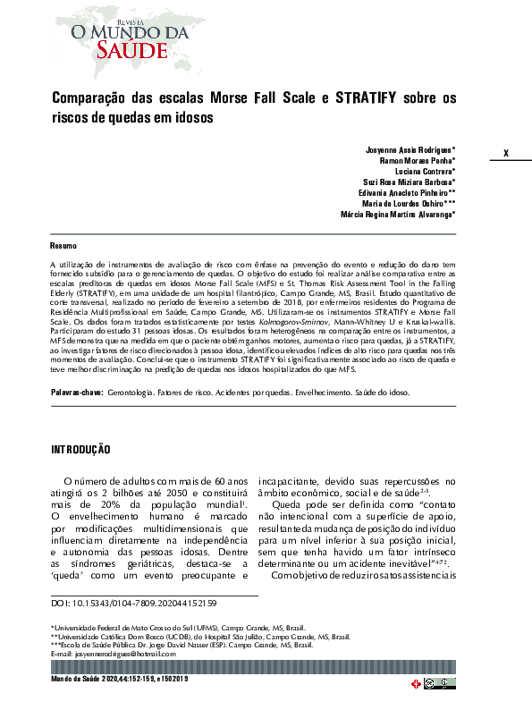(PDF) Comparação das escalas Morse Fall Scale e STRATIFY sobre os ...