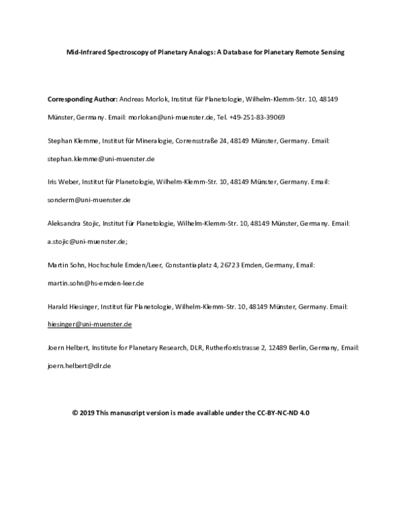(PDF) Mid-infrared spectroscopy of planetary analogs: A database for planetary remote sensing