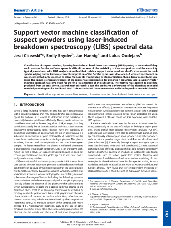 (PDF) Support vector machine classification of suspect powders using laser‐induced breakdown ...