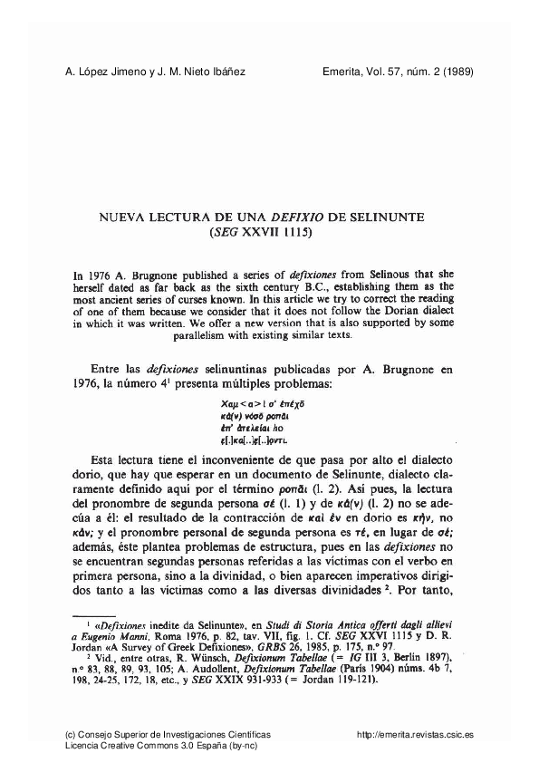 (PDF) Nueva lectura de una defixio de Selinunte ( SEG XXVII 1115)