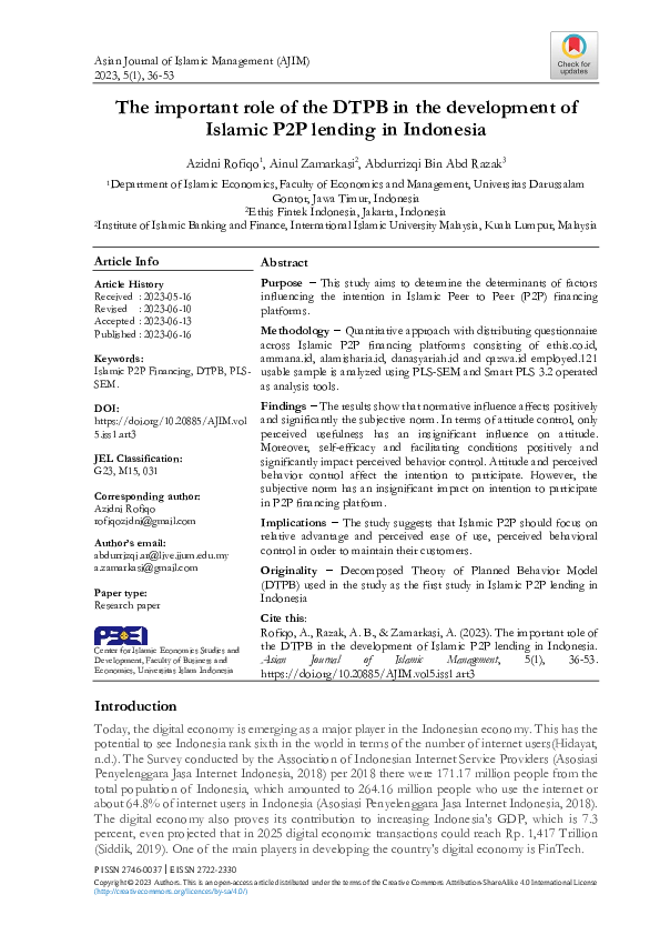 (PDF) The important role of the DTPB in the development of Islamic P2P ...
