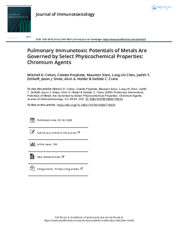 (PDF) Pulmonary Immunotoxic Potentials of Metals Are Governed by Select ...