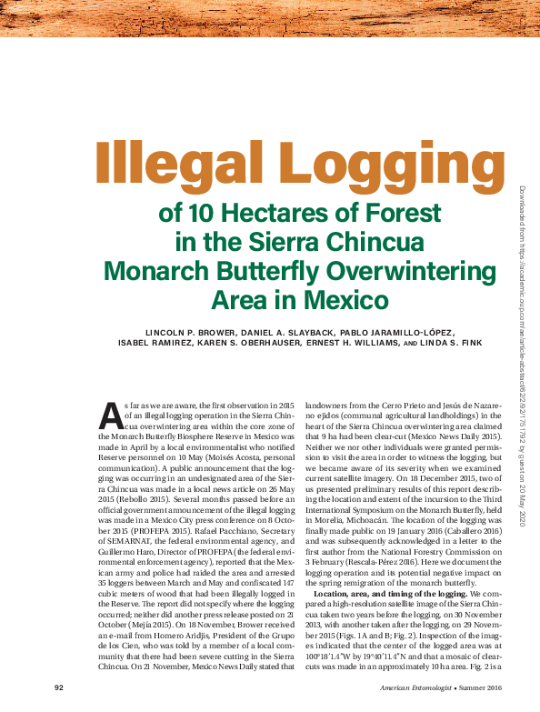 (PDF) Illegal Logging of 10 Hectares of Forest in the Sierra Chincua Monarch Butterfly ...