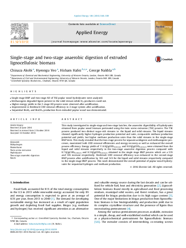 (PDF) Single-stage and two-stage anaerobic digestion of extruded ...