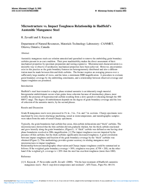(PDF) Microstructure vs. Impact Toughness Relationship in Hadfield's ...