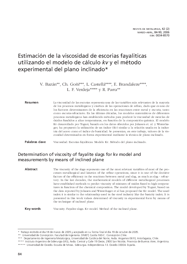 (PDF) Determination of viscosity of fayalite slags for kv model and ...