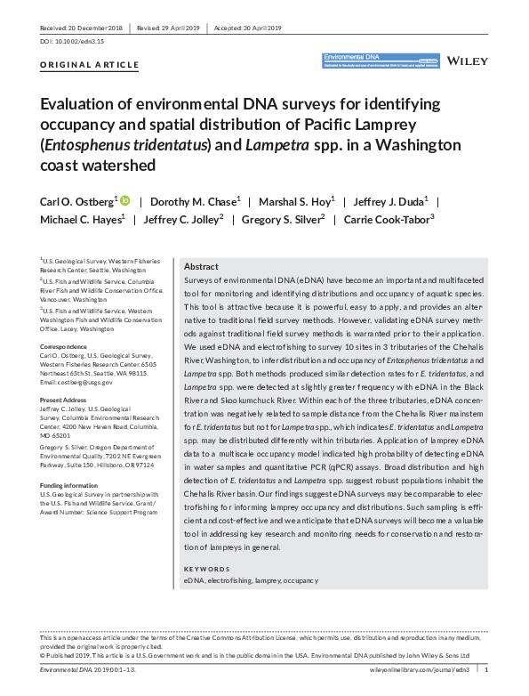 (PDF) Evaluation of environmental DNA surveys for identifying occupancy ...