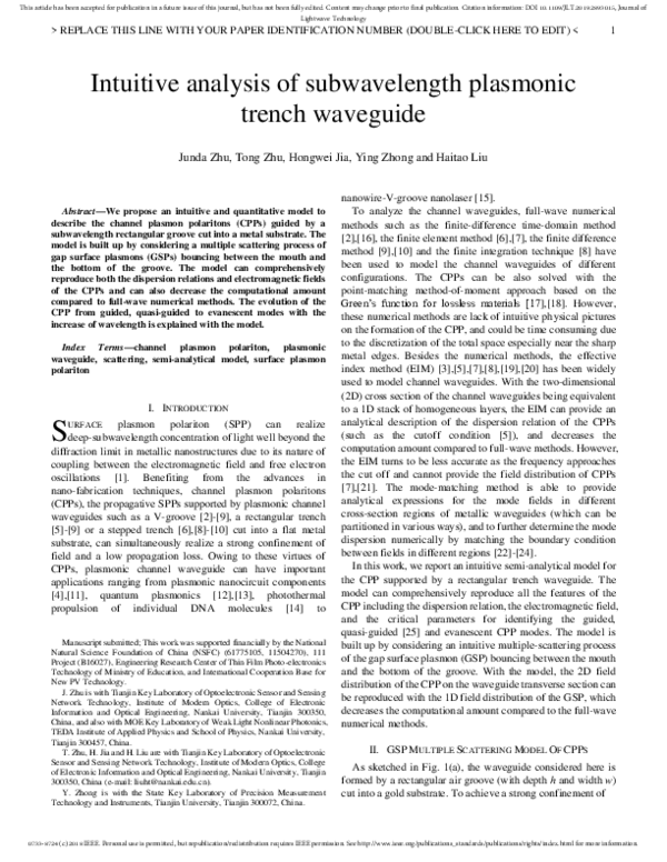 (PDF) Intuitive Analysis of Subwavelength Plasmonic Trench Waveguide