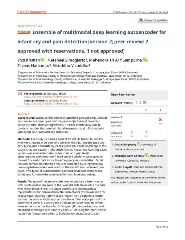 Ensemble Of Multimodal Deep Learning Autoencoder For Infant Cry And