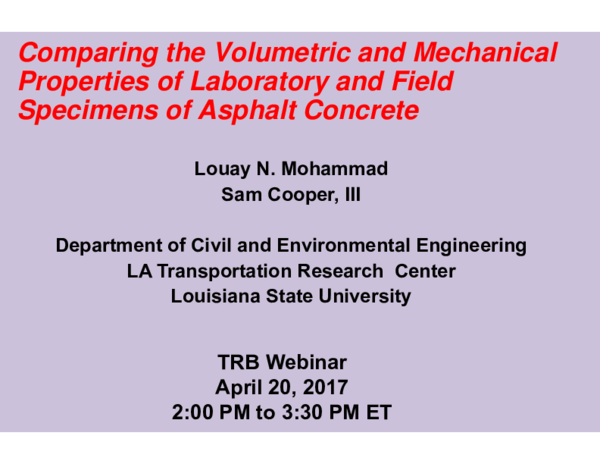 (PDF) Comparing the Volumetric and Mechanical Properties of Laboratory ...