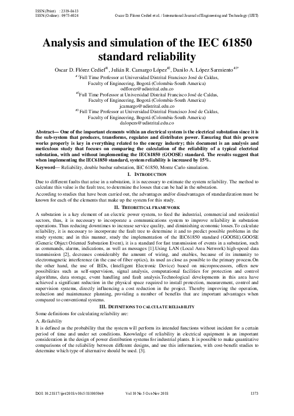 Pdf Analysis And Simulation Of The Iec 61850 Standard Reliability
