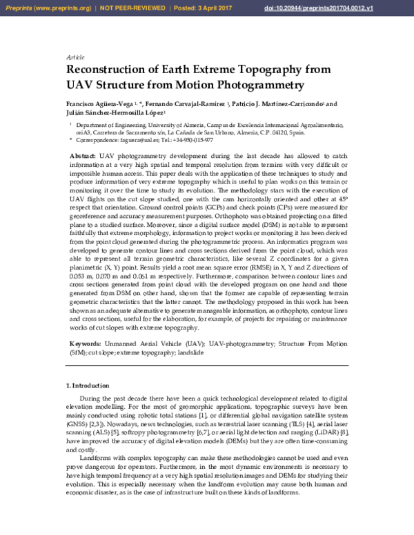 (PDF) Reconstruction of Earth Extreme Topography from UAV Structure from Motion Photogrammetry ...