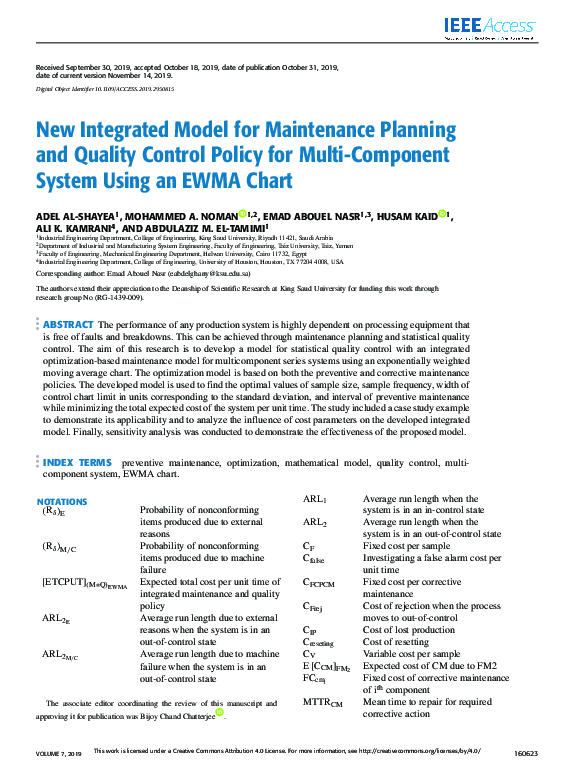 (PDF) New Integrated Model for Maintenance Planning and Quality Control Policy for Multi ...