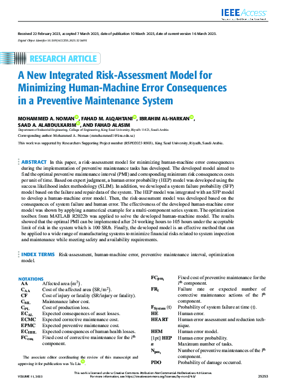 (PDF) A New Integrated Risk-Assessment Model for Minimizing Human ...