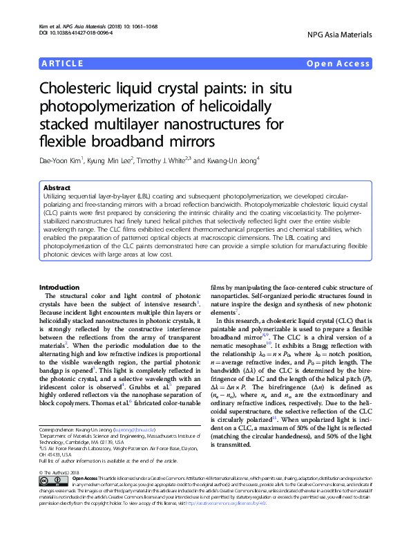 (PDF) Cholesteric liquid crystal paints: in situ photopolymerization of ...