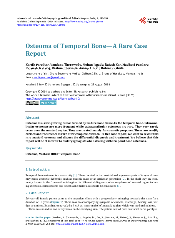 (PDF) Osteoma of Temporal Bone—A Rare Case Report